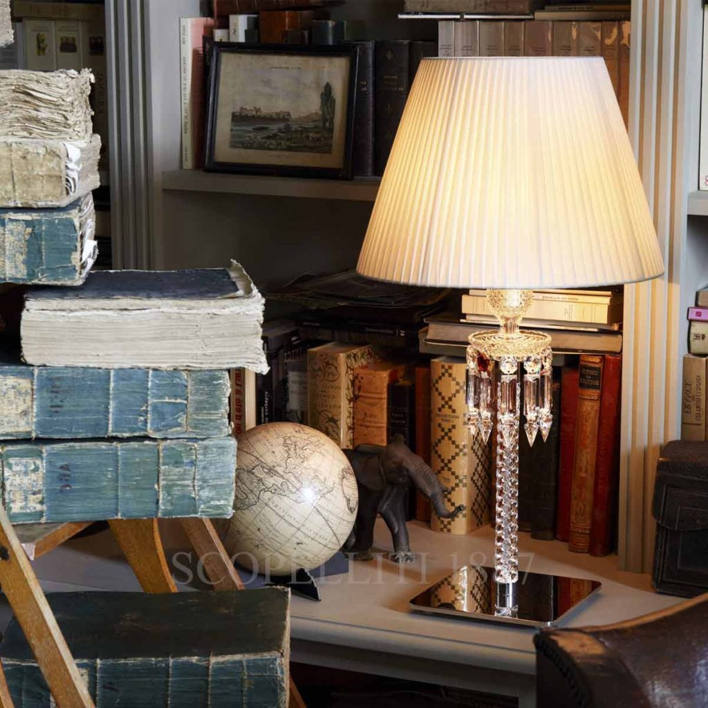 Luxury Baccarat Torch Lamp with White Silk Lampshade | Gift